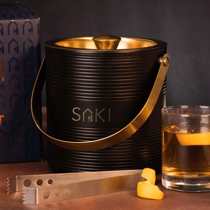 SAKI | Matte Ripple Stainless Steel Ice Bucket with Tong - 1500 ml (Bl ...